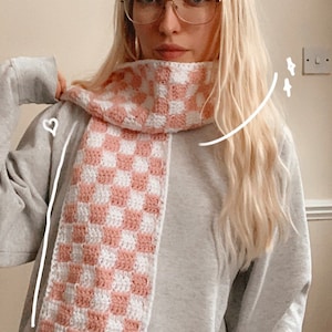 Pink and White Checkered Crochet Scarf - Etsy
