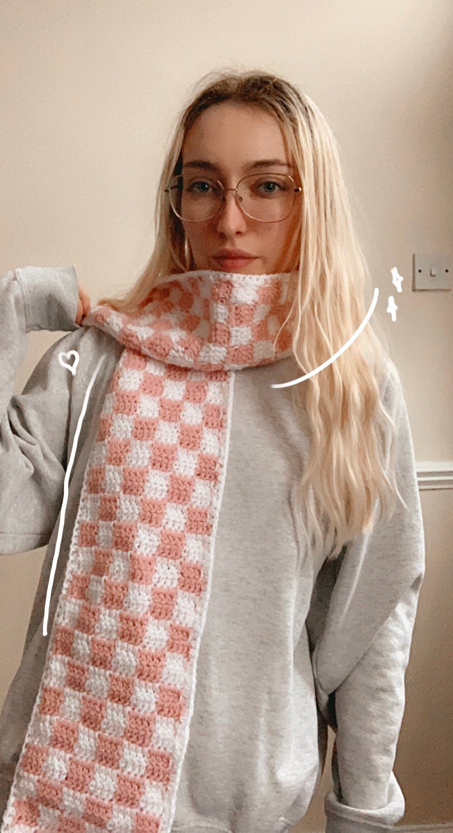Pink and White Checkered Crochet Scarf - Etsy