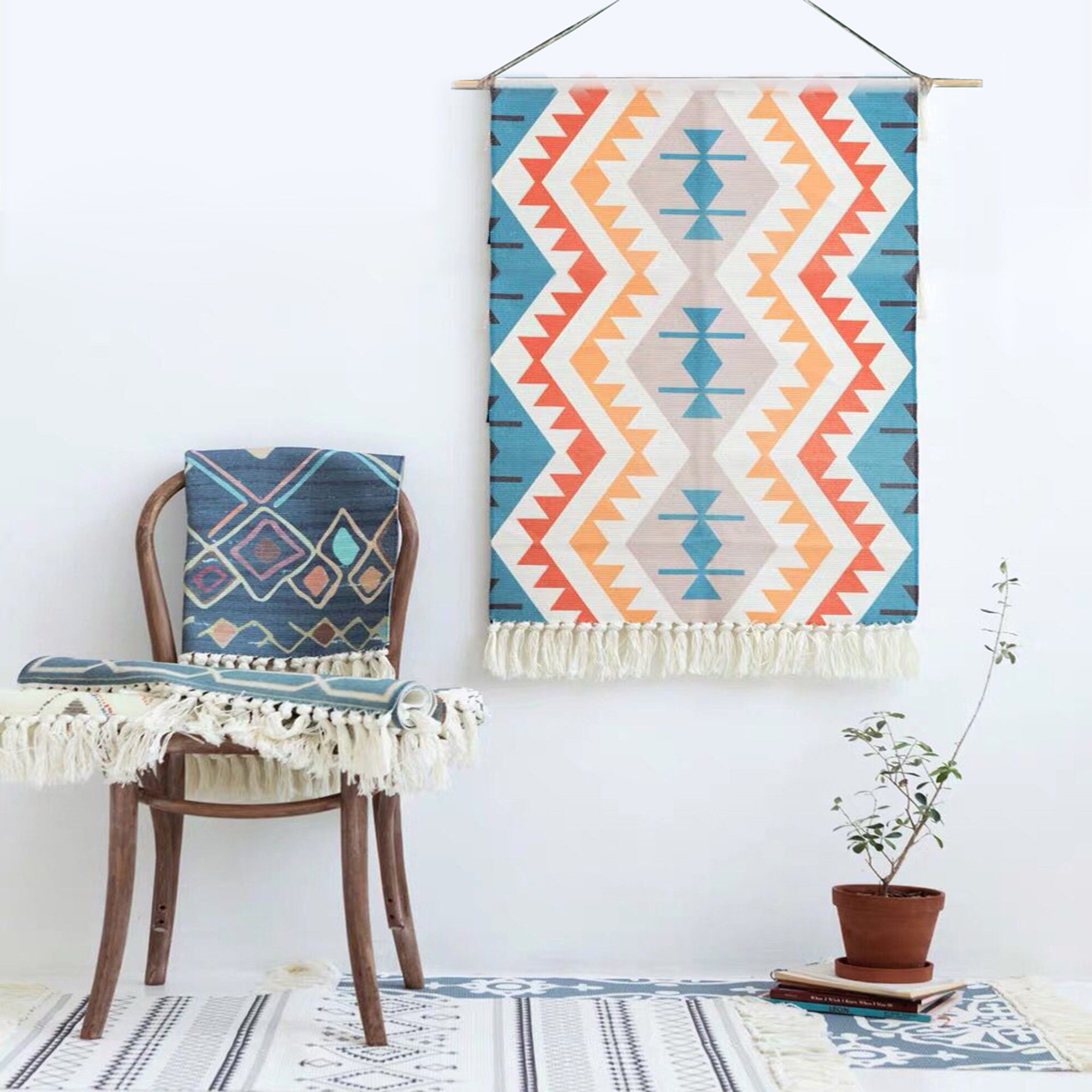 Macrame Hemp Rope Fringes Woven Tapestry, Bohemian Handmade Wall ...