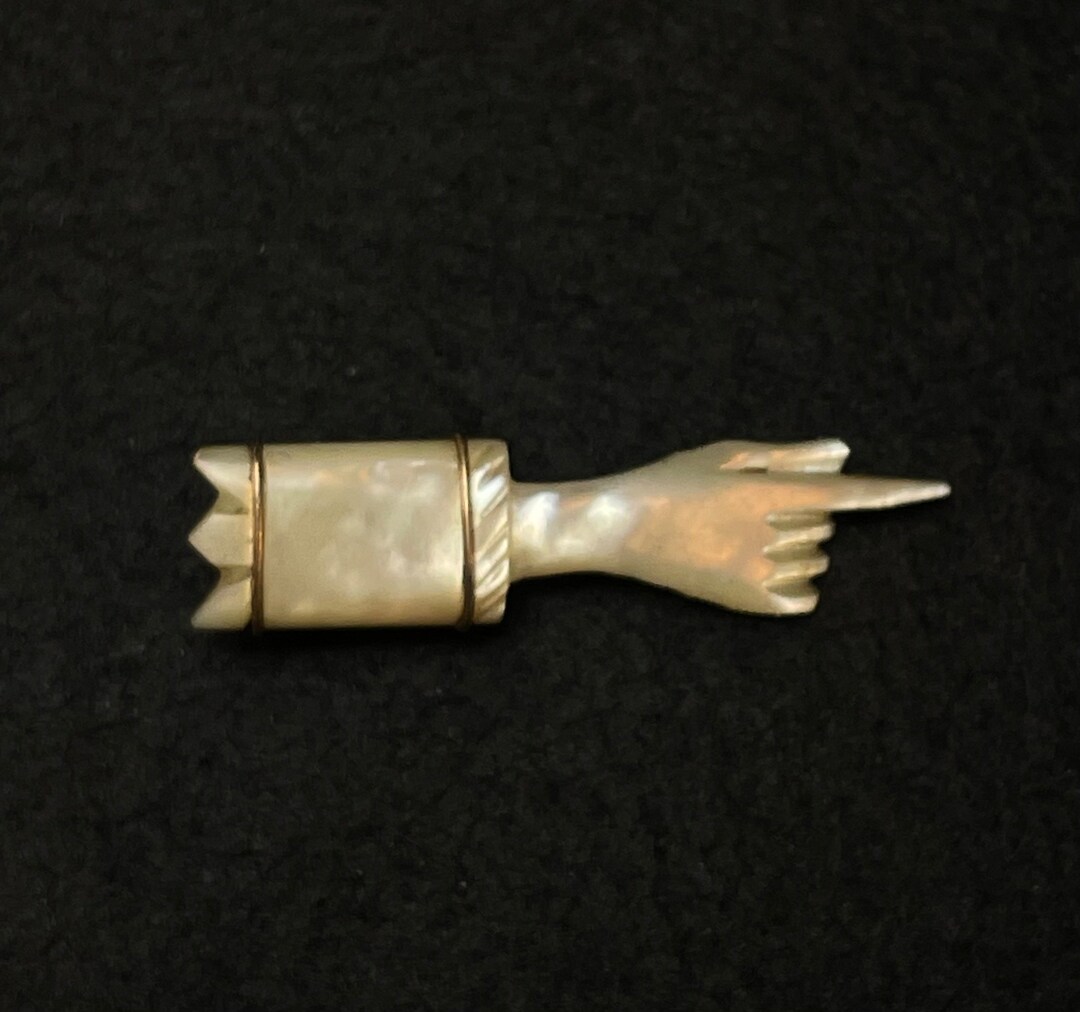 Vintage Antique Victorian Pointing Finger Hand Brooch Carved Mother of ...