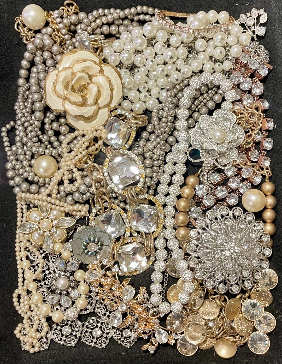 Pearl & Rhinestone Junk Jewelry Lot Vintage Modern Broken / Wearable ...