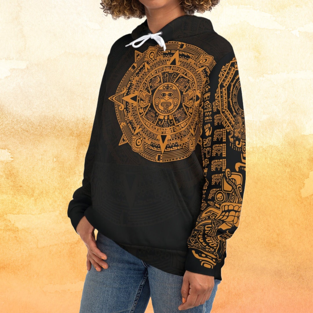 Gold Aztec Warrior Hoodie, Mexicano Hoodie, Aztec Gothic Style, Aztec ...