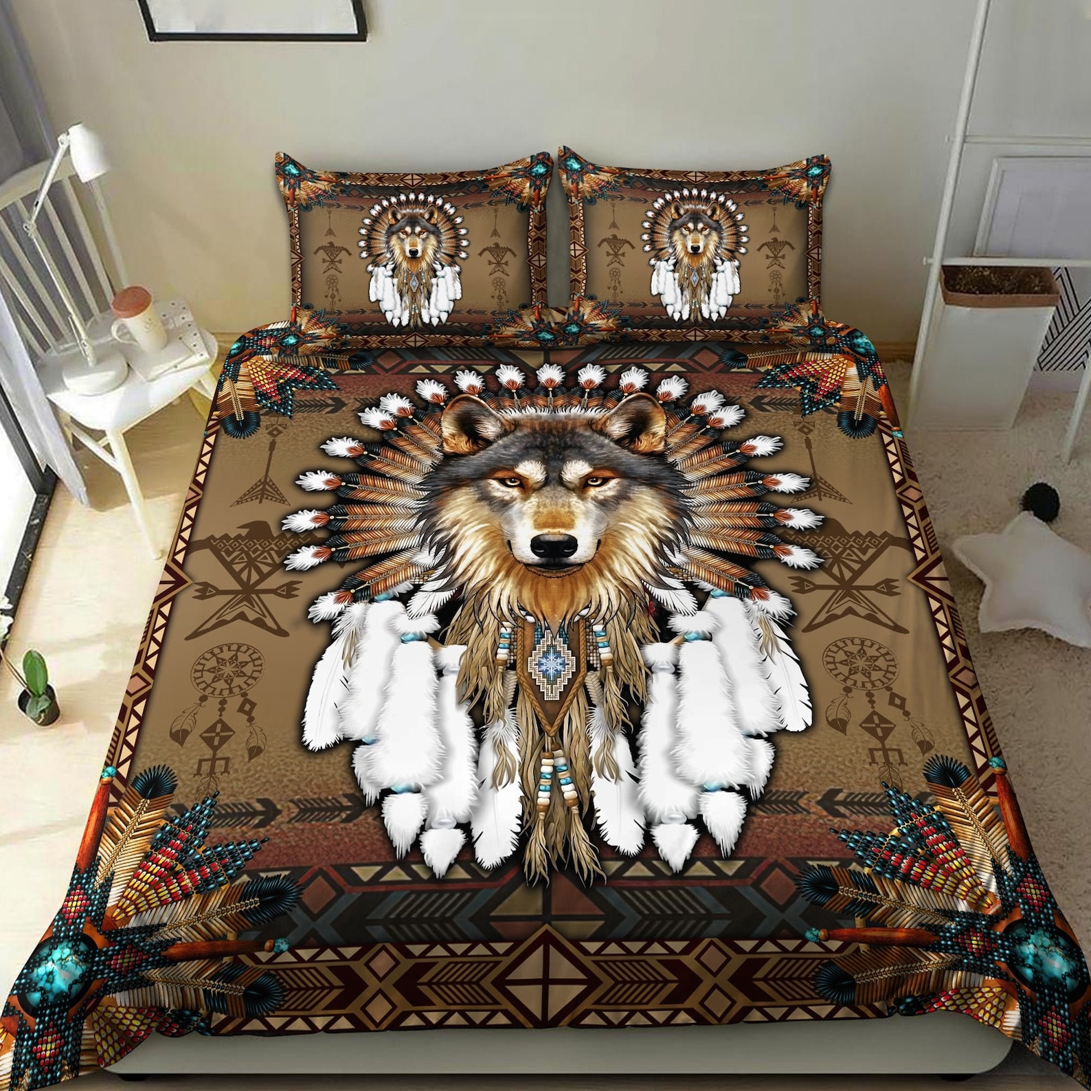Native American Bedding Set Wolf 3D Printed Bedding Cover Wolf Bedding ...