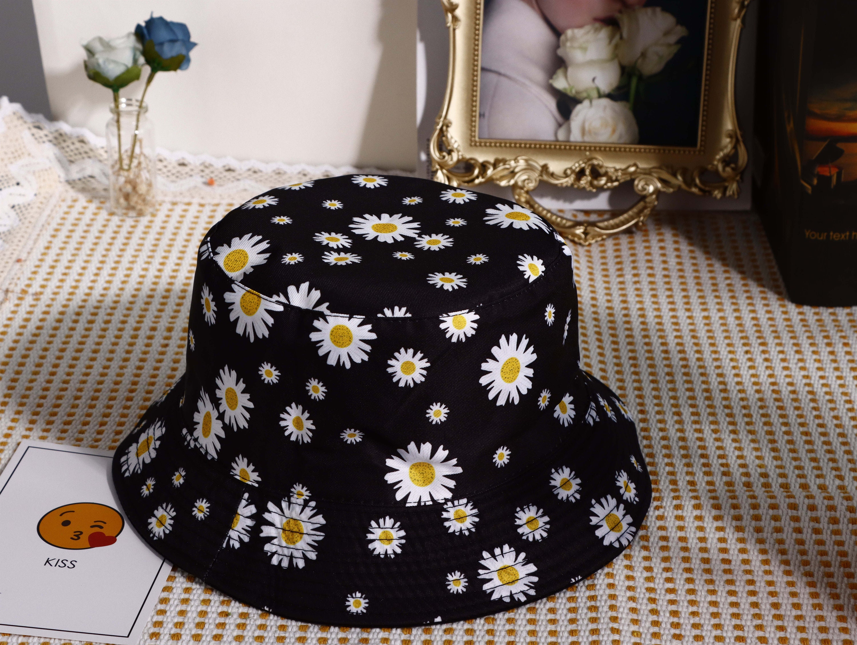 Daisy Bucket Hat For Women Embroidered Knitted Bucket Hat Etsy