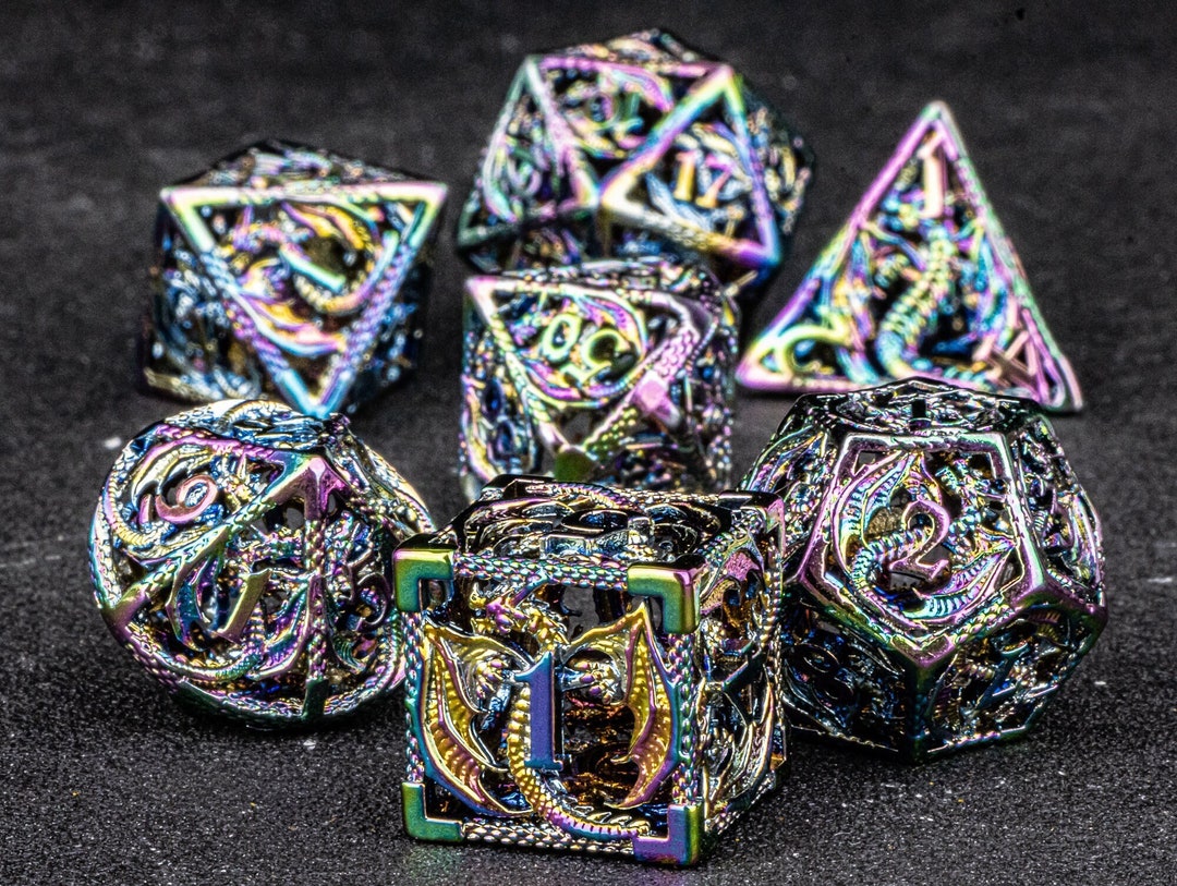 Dnd Metal Dice Set Dungeons and Dragons Dice Metal D&D Dice of 7 Hollow ...