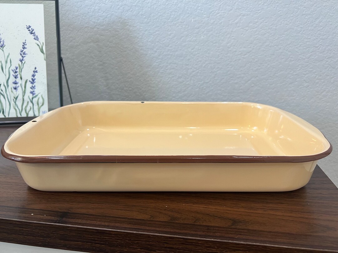 Enamelware Tan and Brown Baking Pan - Etsy