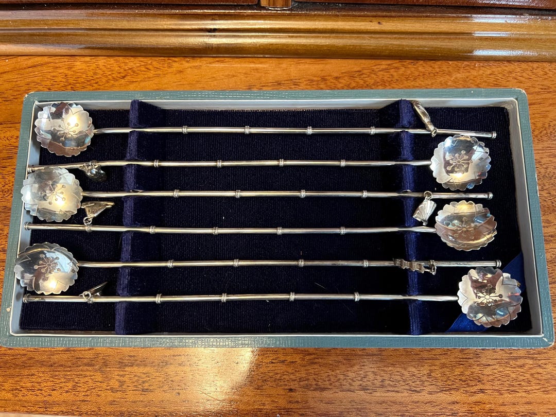 Sterling Silver Lotus Flower Iced Tea Spoons / Straws, Japan - Etsy