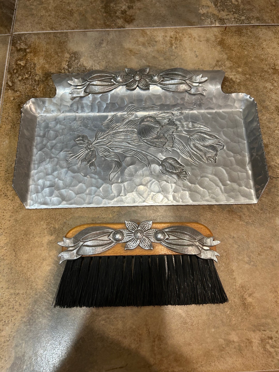 Vintage Rodney Kent Hammered Aluminum Crumb Tray and Brush - Etsy