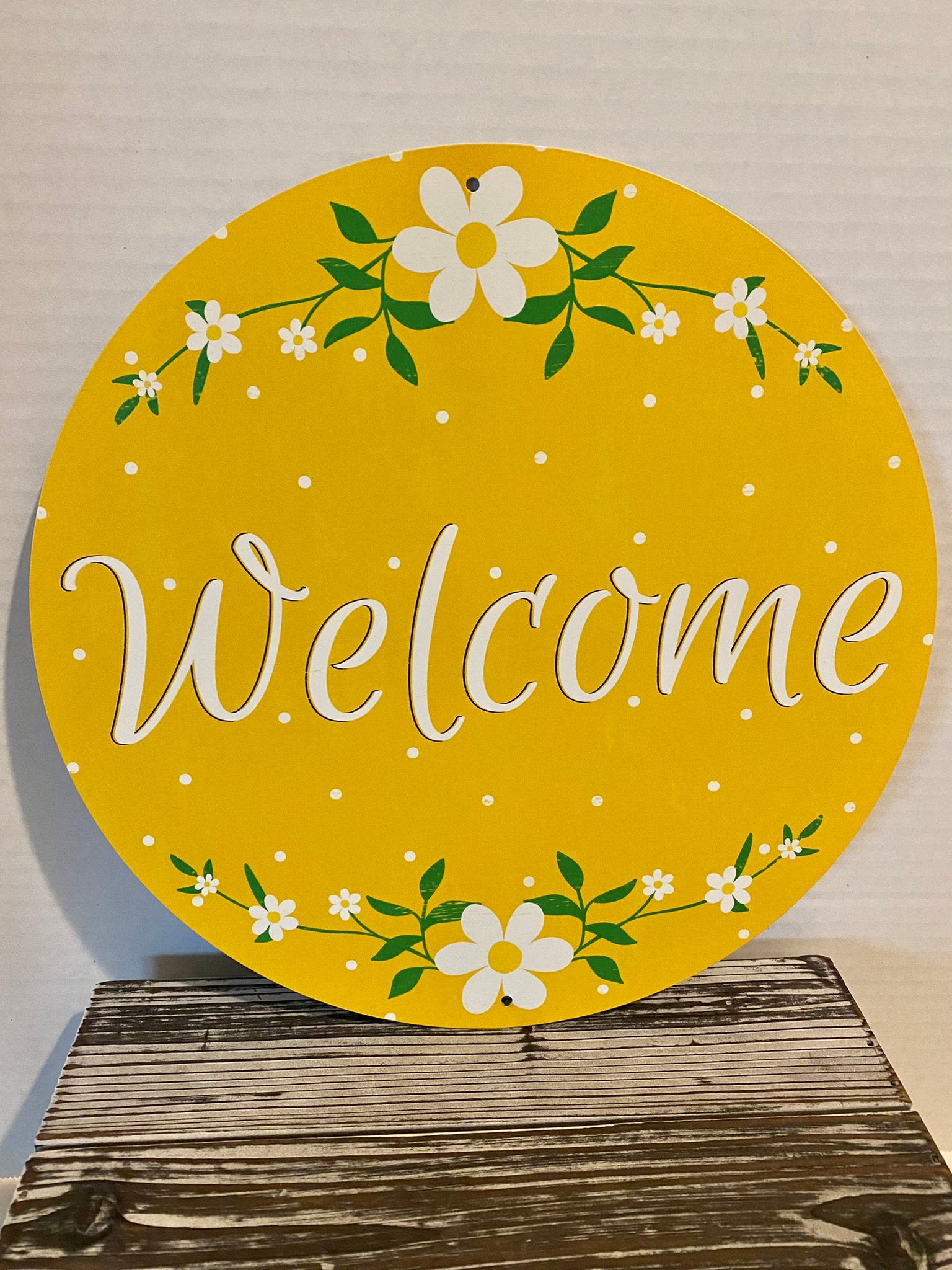 12 Inch Welcome Daisy Spring Metal Sign & 2 Rolls of Ribbon; Wreath ...
