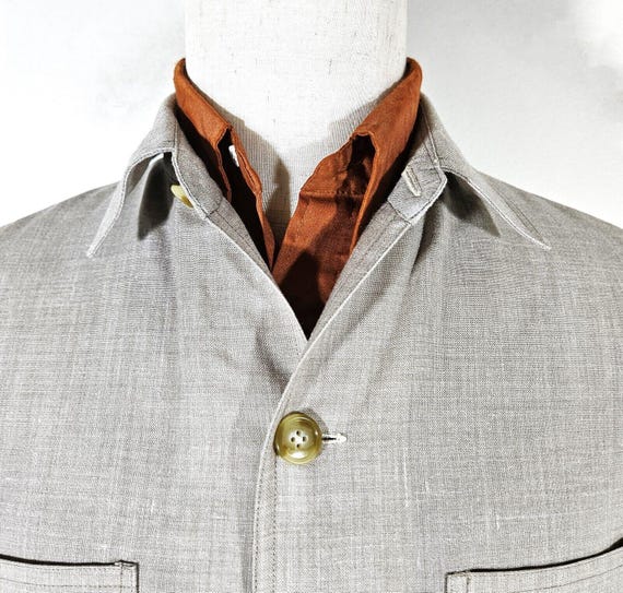 Vintage Custom Bespoke Linen Shirt Jacket Vtg Beige C… - Gem