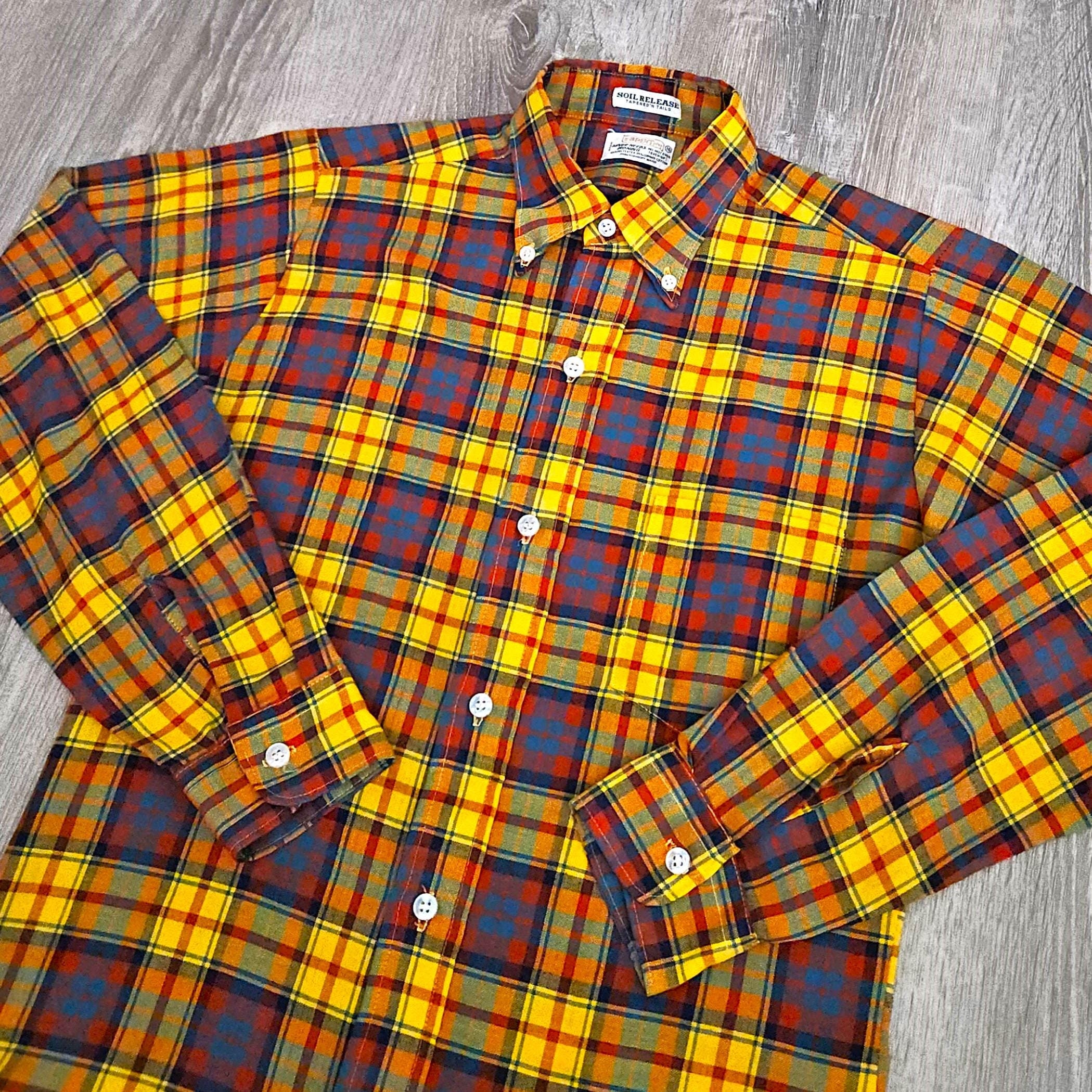 Vintage 60s 70s Brent Montgomery Ward Plaid Poplin Shirt Retro Preppy ...