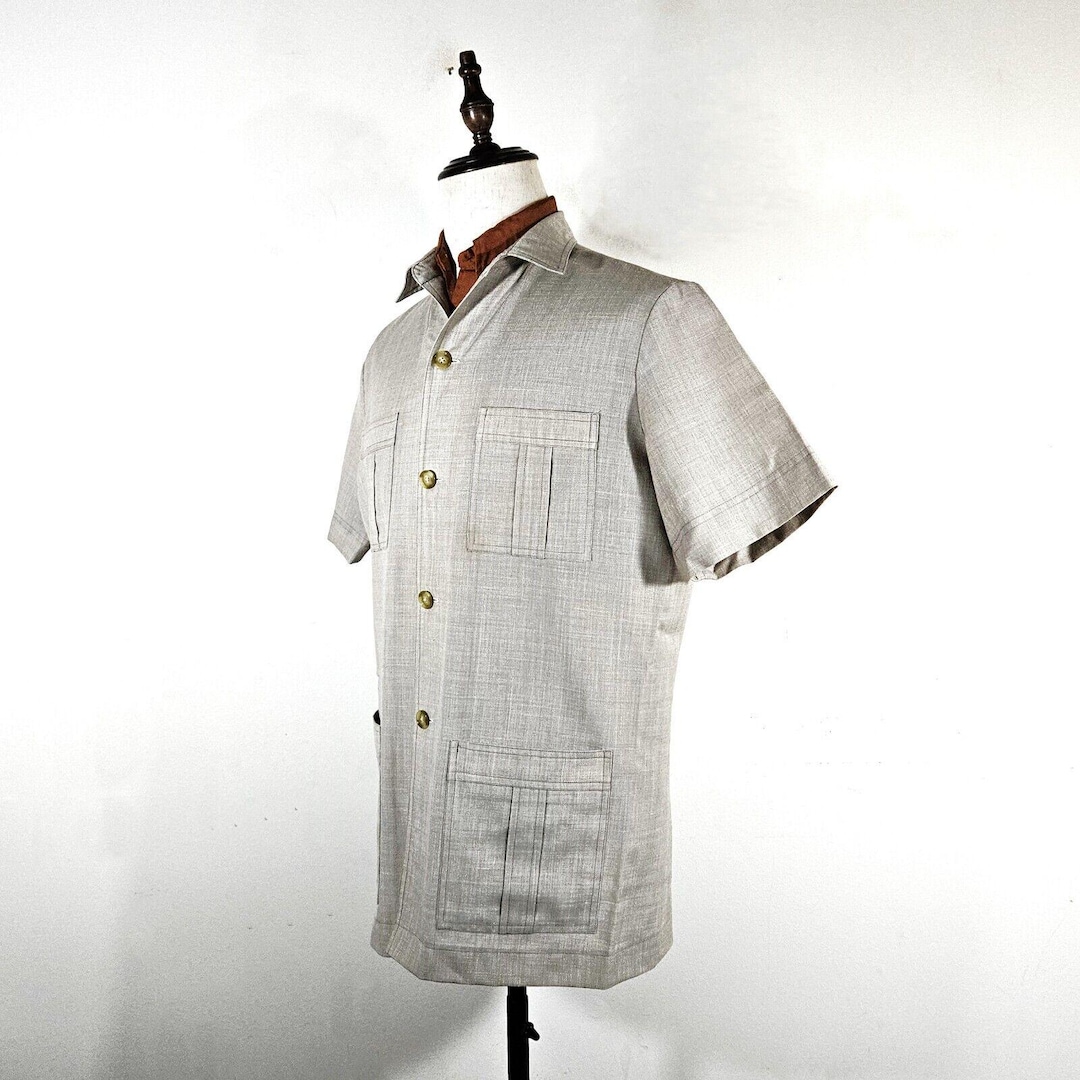 Vintage Custom Bespoke Linen Shirt Jacket Vtg Beige Chore Overshirt ...