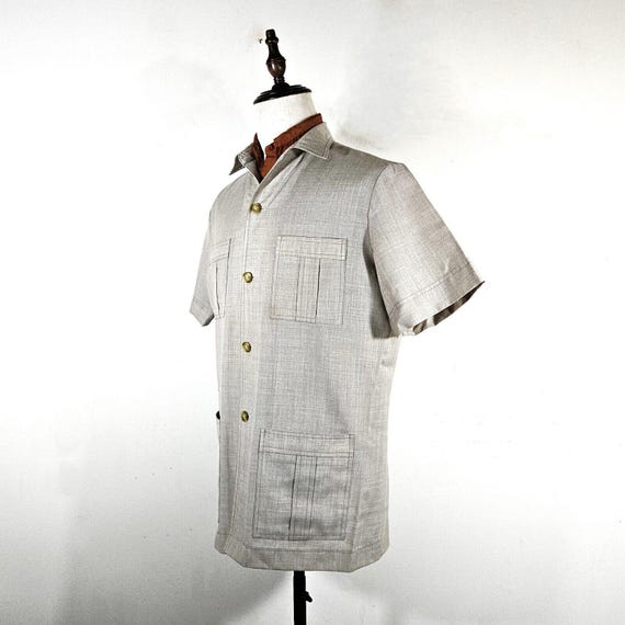 Vintage Custom Bespoke Linen Shirt Jacket Vtg Beige C… - Gem