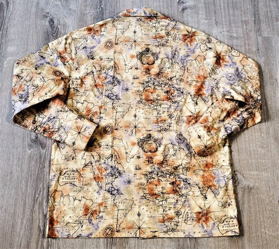 Vintage 60s 70s World Map Shirt Vtg Loop Collar Atlas… - Gem
