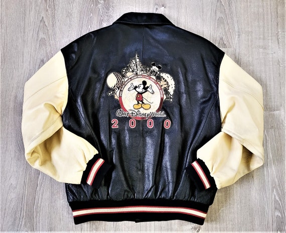 Vintage Walt Disney World Leather Bomber Jacket Vtg 2… - Gem