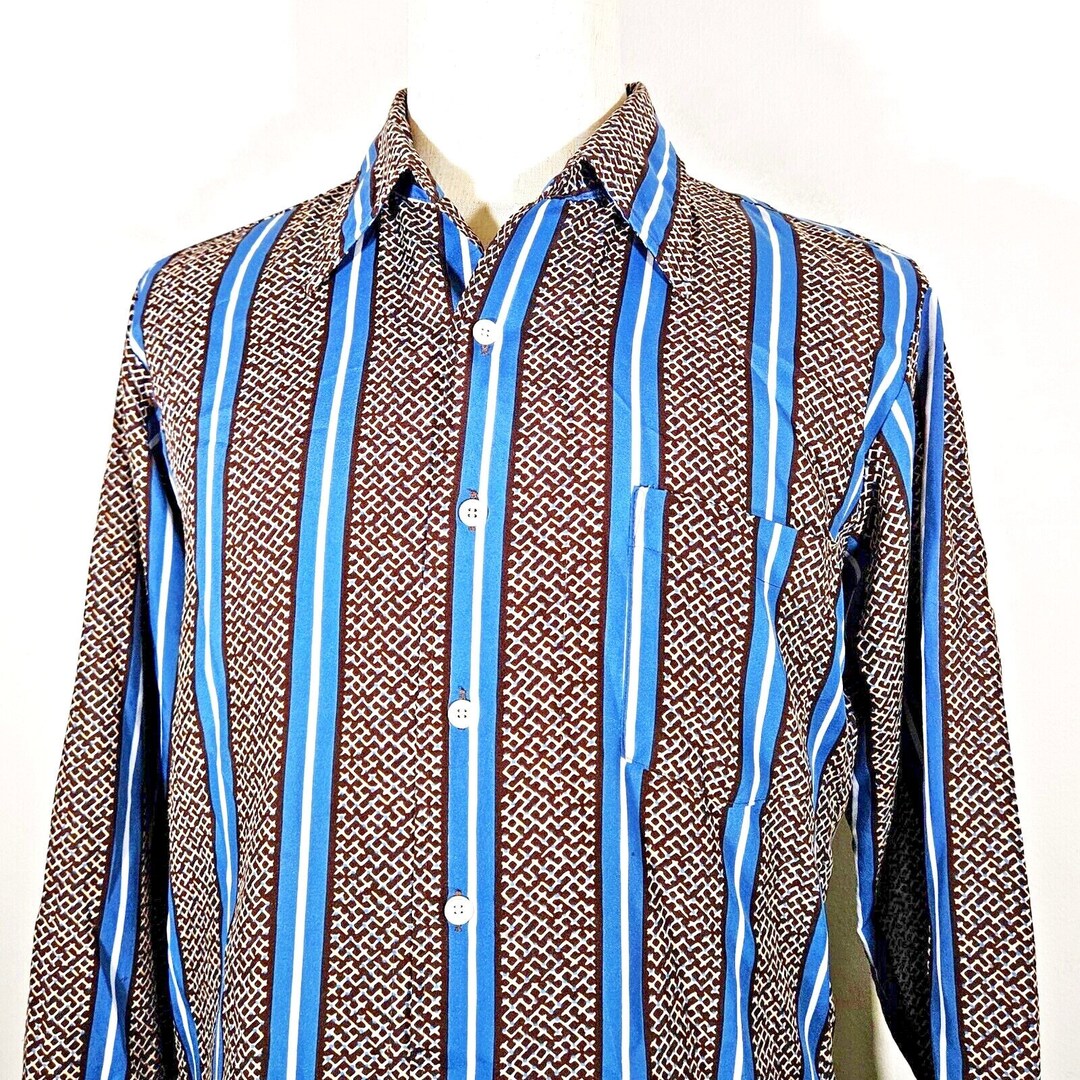 Vintage 60s 70s Button up Shirt Vtg Sheer Atomic Disco Hippie Mod USA ...