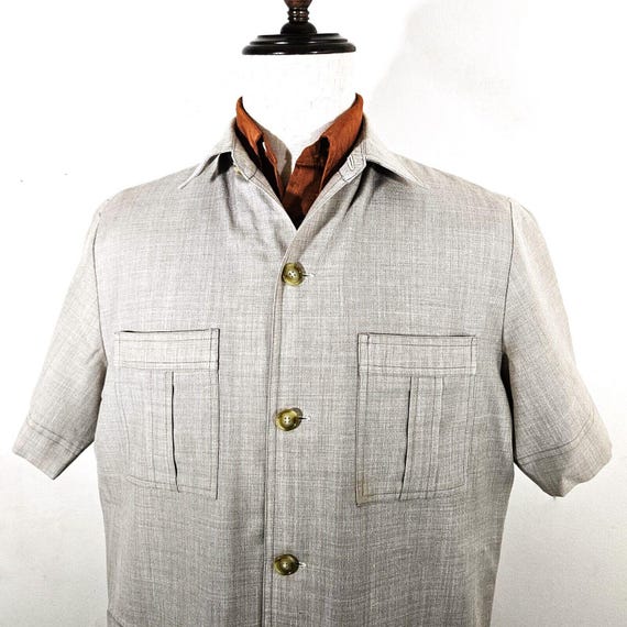 Vintage Custom Bespoke Linen Shirt Jacket Vtg Beige C… - Gem