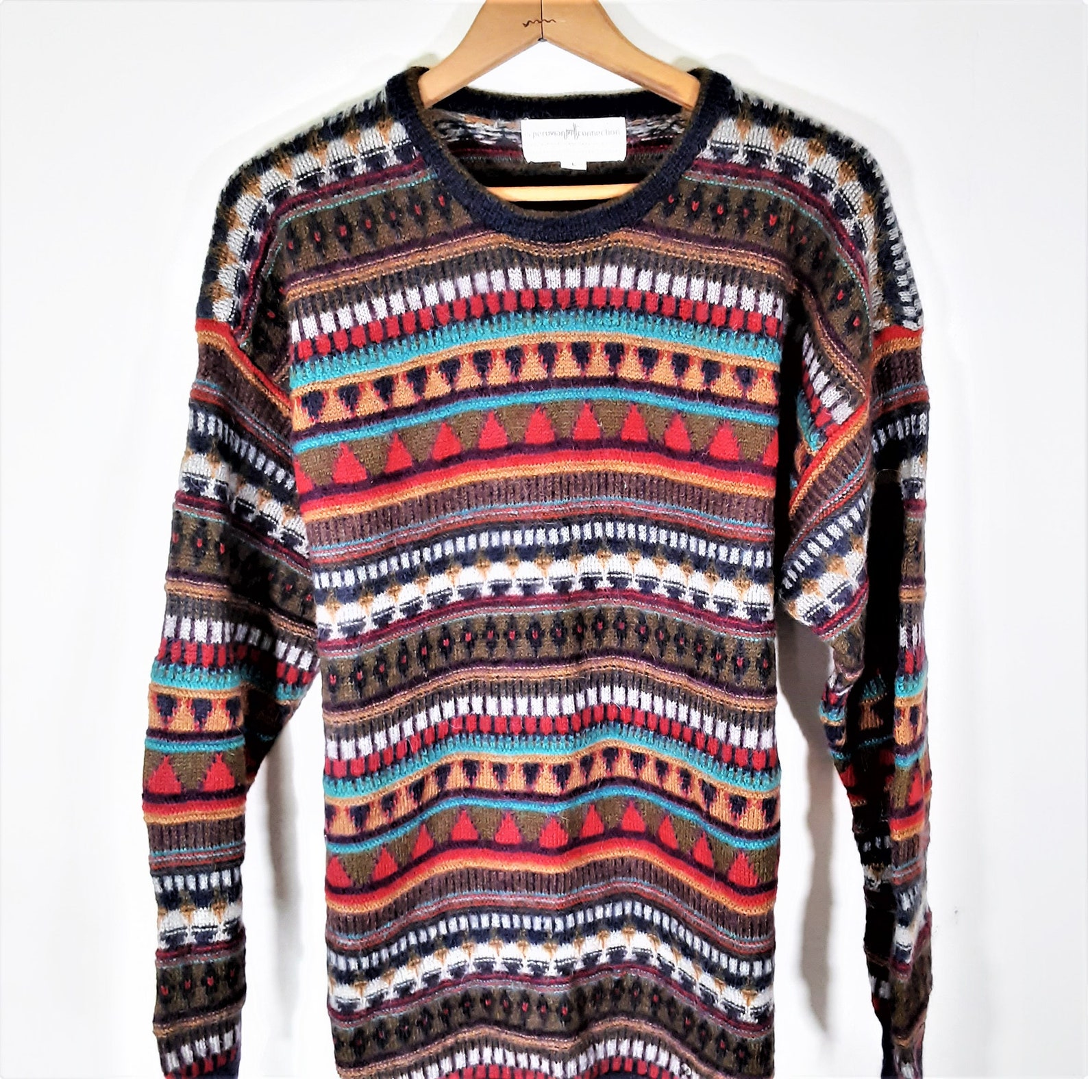 Vintage Peruvian Connection Alpaca Sweater Handmade Multicolor Abstract ...