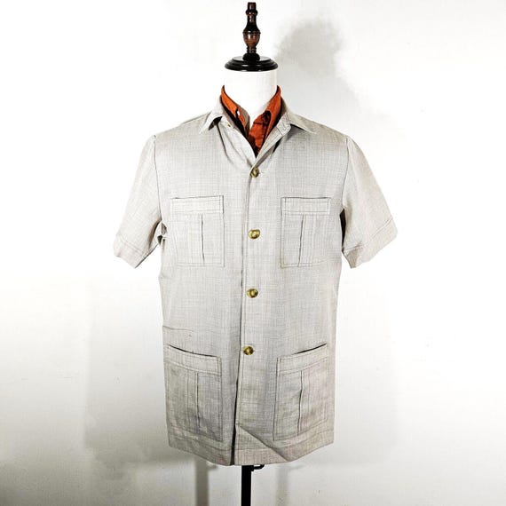 Vintage Custom Bespoke Linen Shirt Jacket Vtg Beige C… - Gem