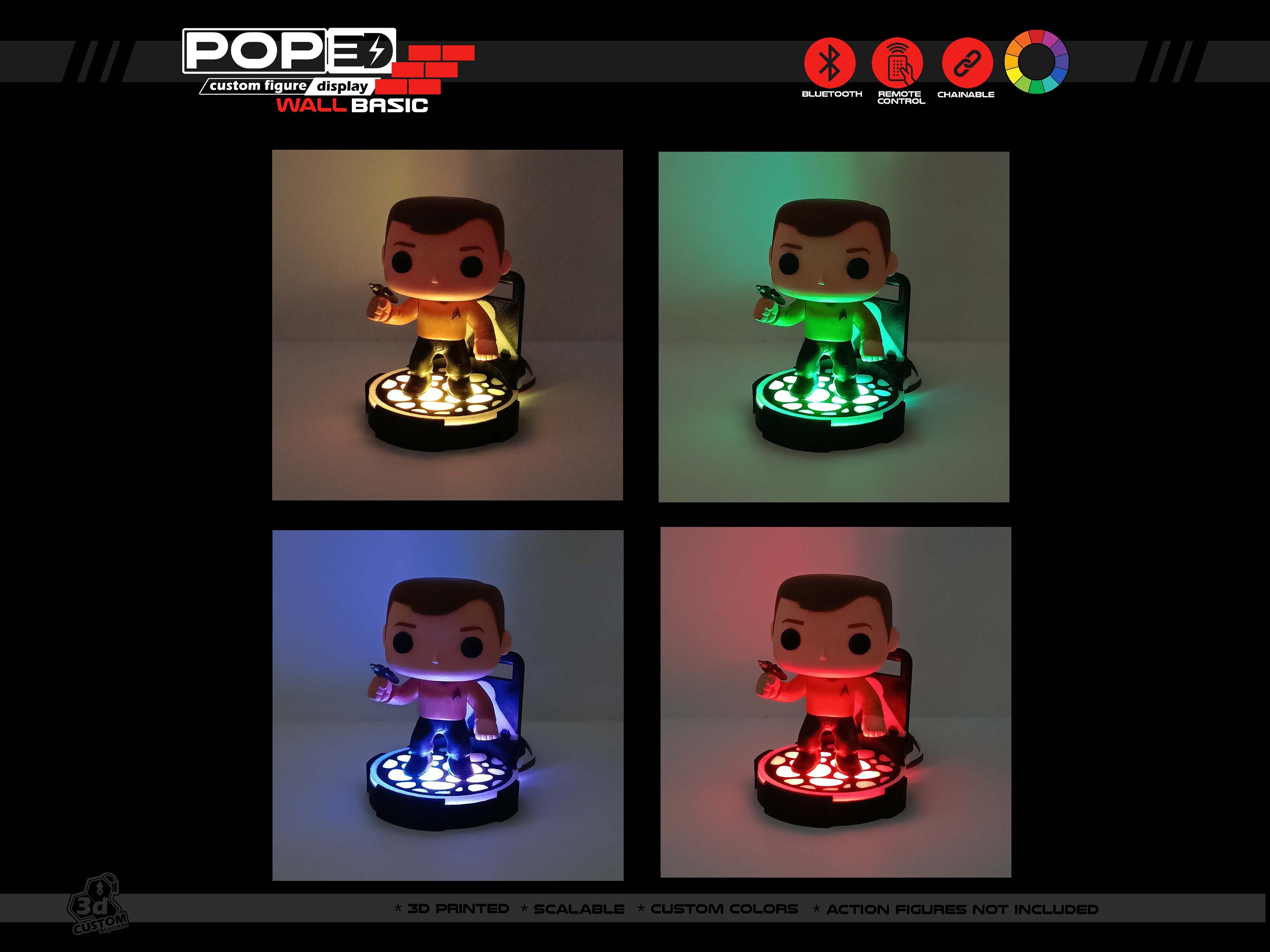 Customizable 3D Printed Action Figure Displays Kit With LED Lighting ...