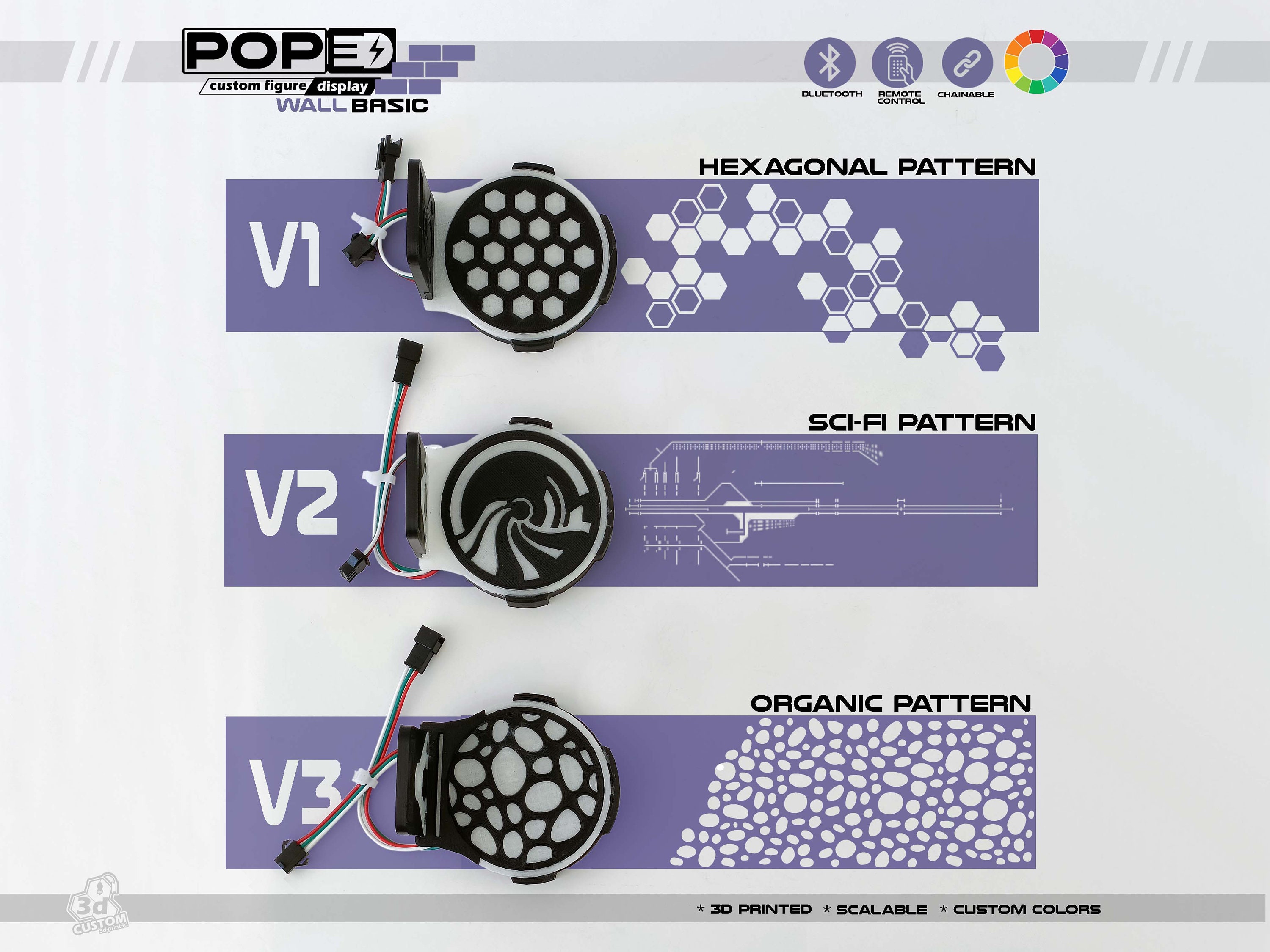 Customizable 3D Printed Action Figure Displays Kit With LED Lighting ...