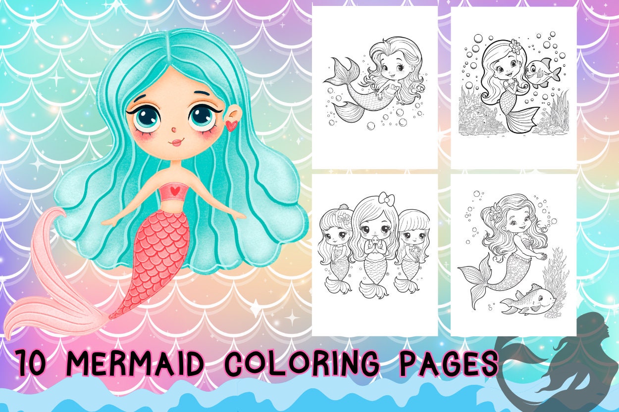 Cute Cartoon Mermaids Coloring Pages