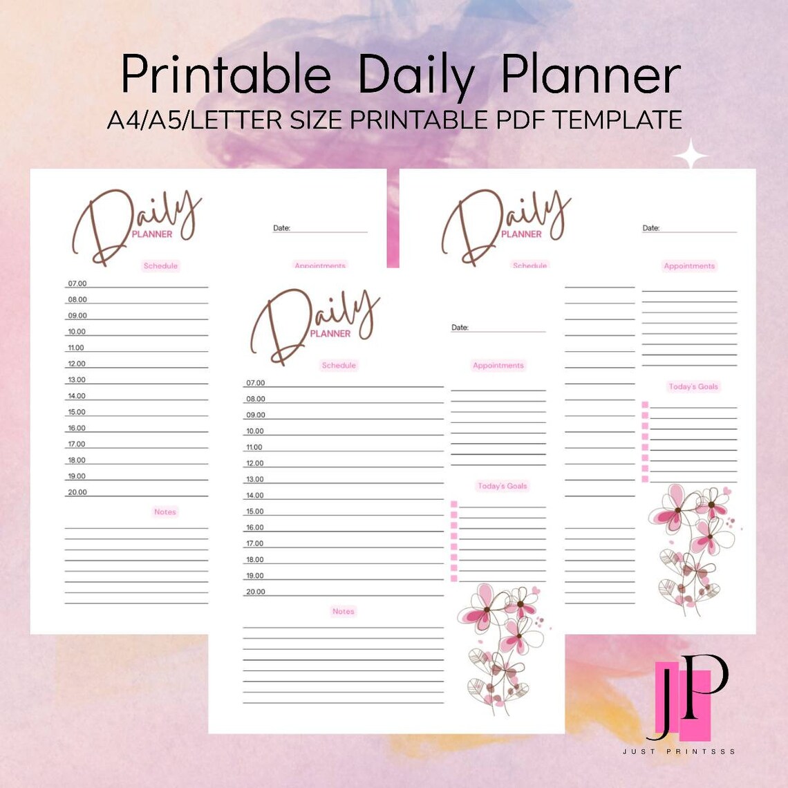 Daily Planner/scheduler Printable PDF Template A4/A5/US Letter/ Instant ...