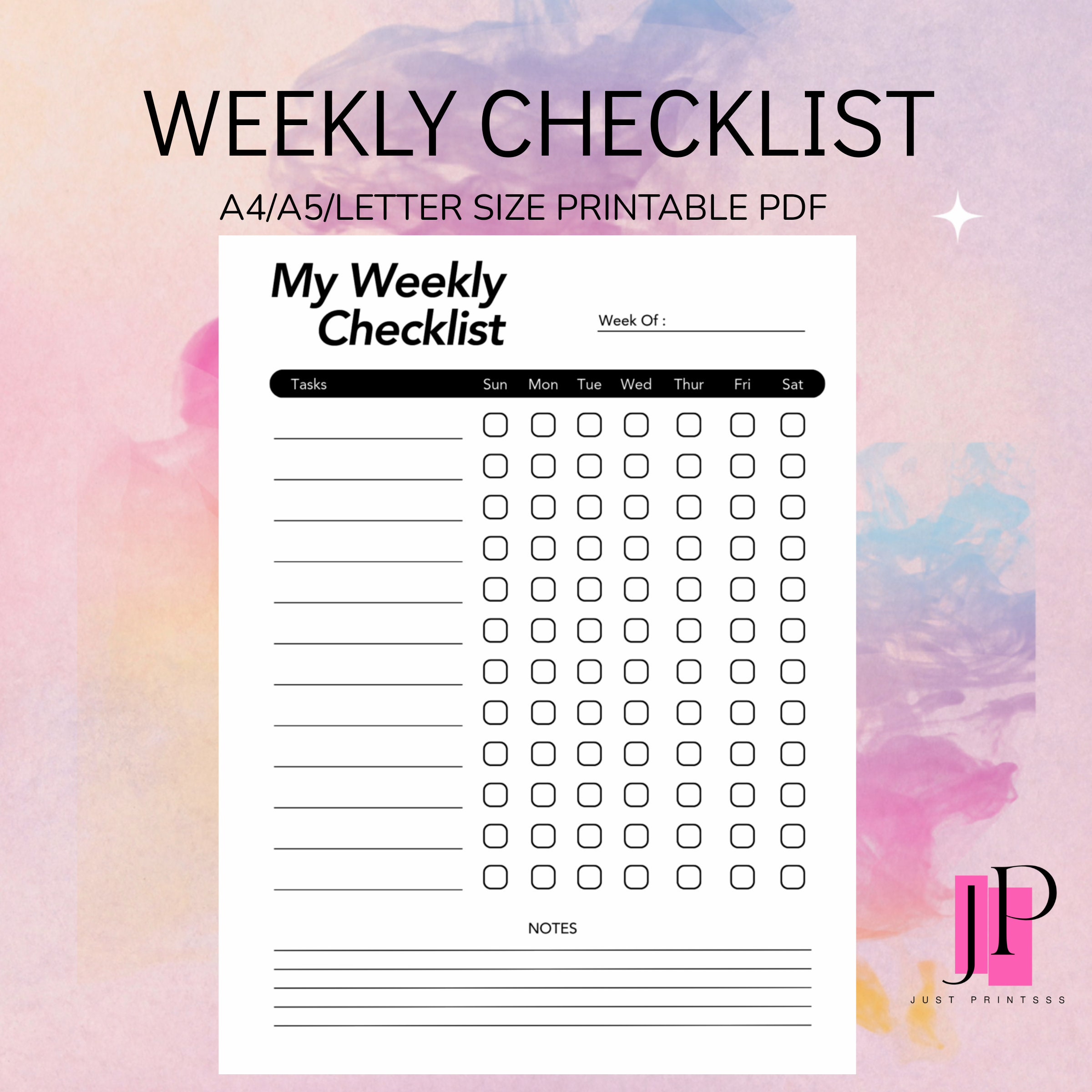 Weekly Checklist Printable PDF Template - A4/a5/letter (3 Colors ...