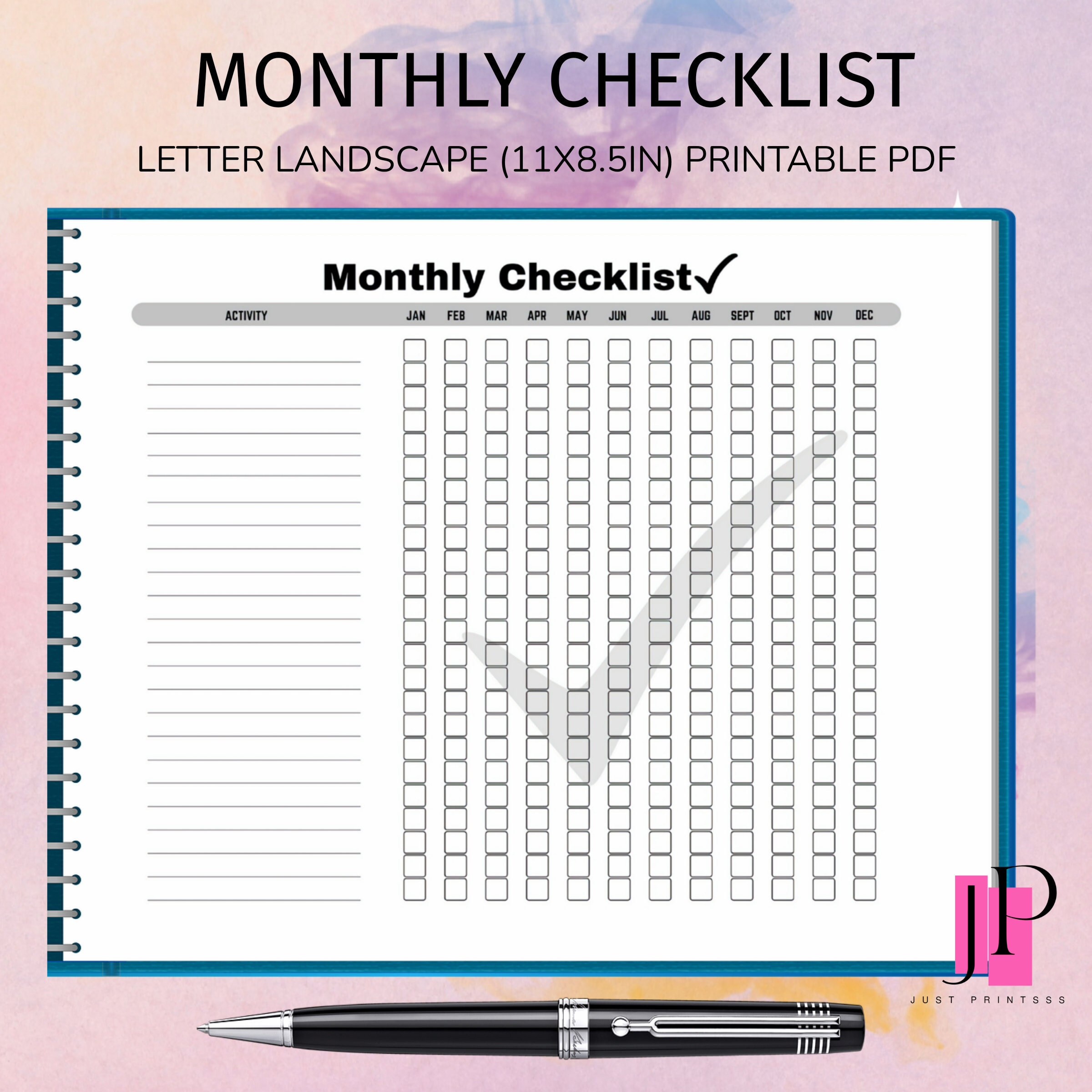 Printable Monthly Checklist Letter Landscape 11 X 8.5 Printable PDF ...