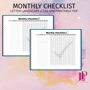 Printable Monthly Checklist - Letter Landscape (11 X 8.5) Printable PDF ...