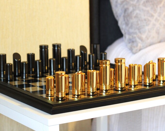 Modern Gold & Black Metallic Chess Set With Pieces Large Chess Set ...