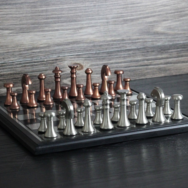 Copper and Silver Metallic Chess Set: 14-inch Metal Board - Etsy