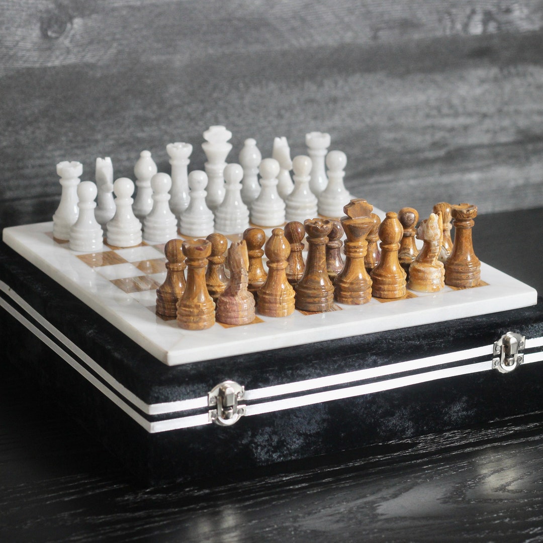 Vintage Handmade Marble Chess Set With Velvet Gift Box - Etsy