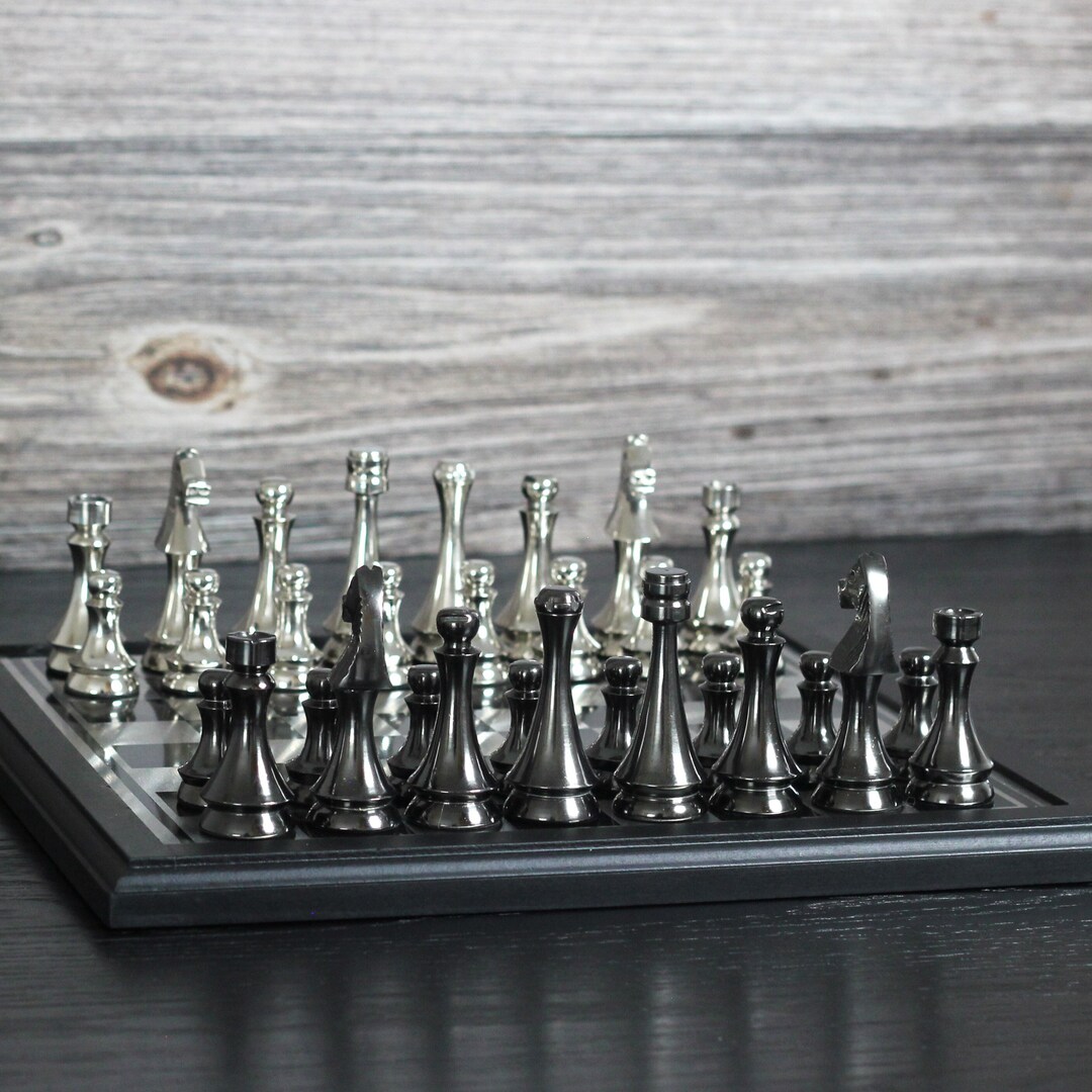 Silver and Black Metallic Chess Set: Elegant Metal Chess Board - Etsy