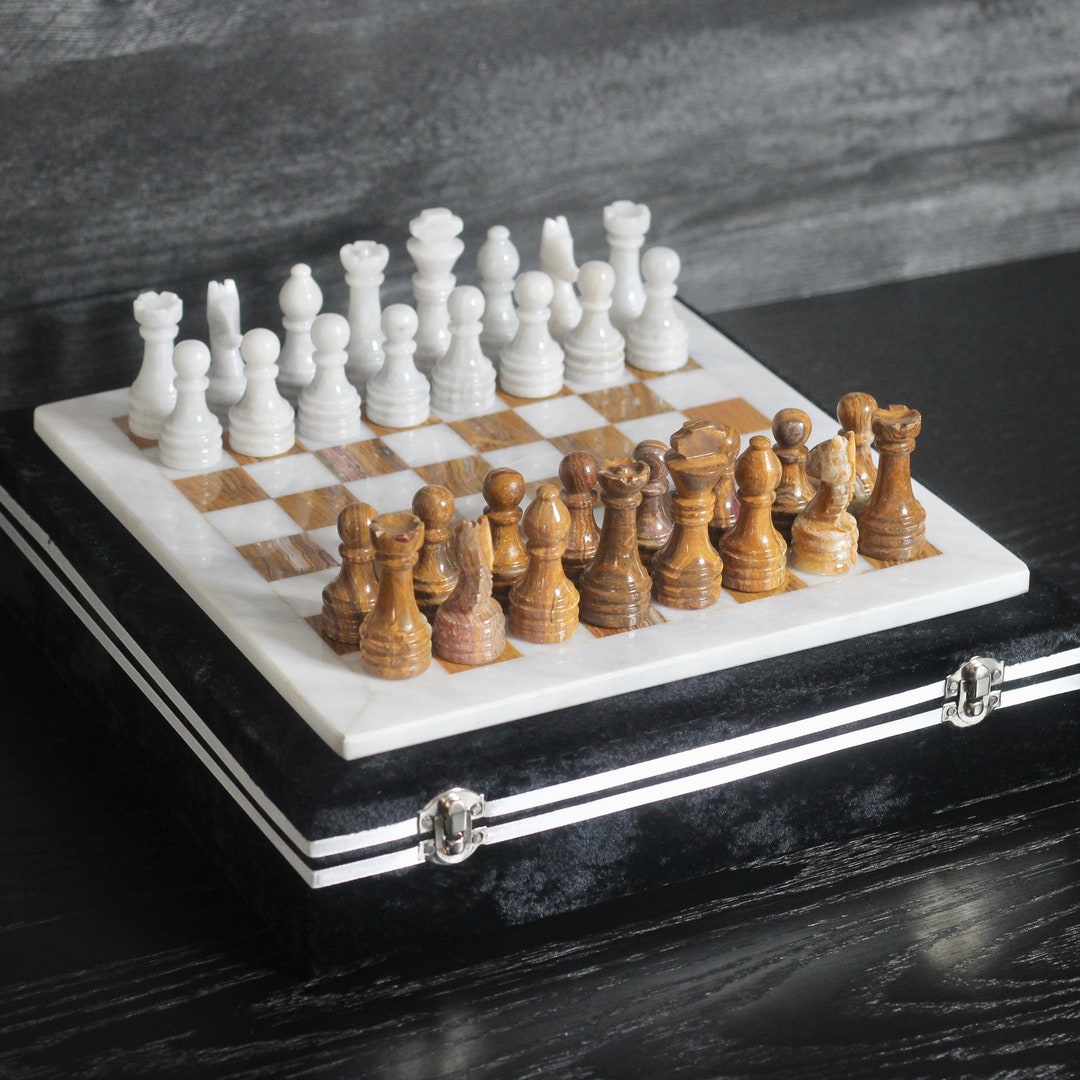 Chess Set With Storage Case | Handmade Marble Chess Set | Brown and ...