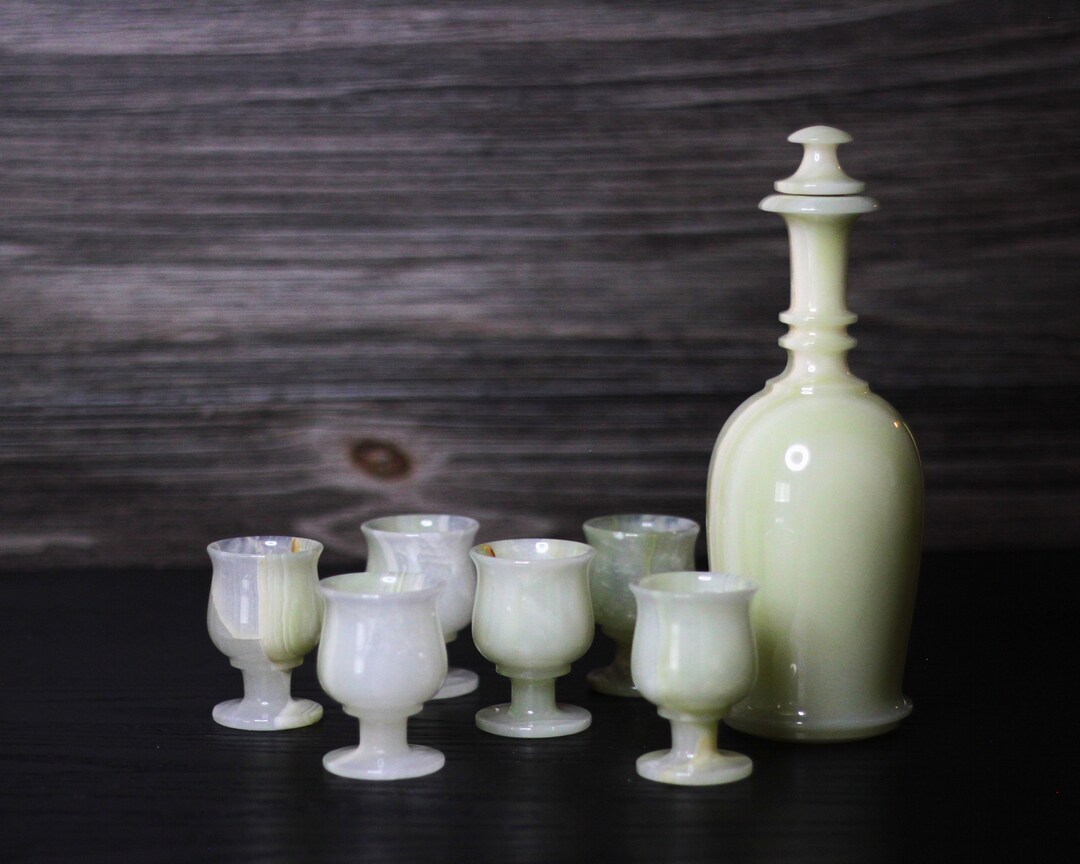 Marble Drink Serving Set of 7 Includes 6 Wine Glass Set and Elegant ...