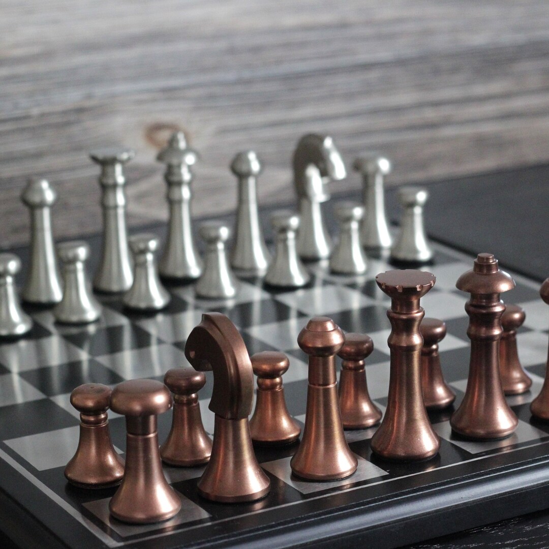 Copper and Silver Metallic Chess Set: 14-inch Metal Board - Etsy