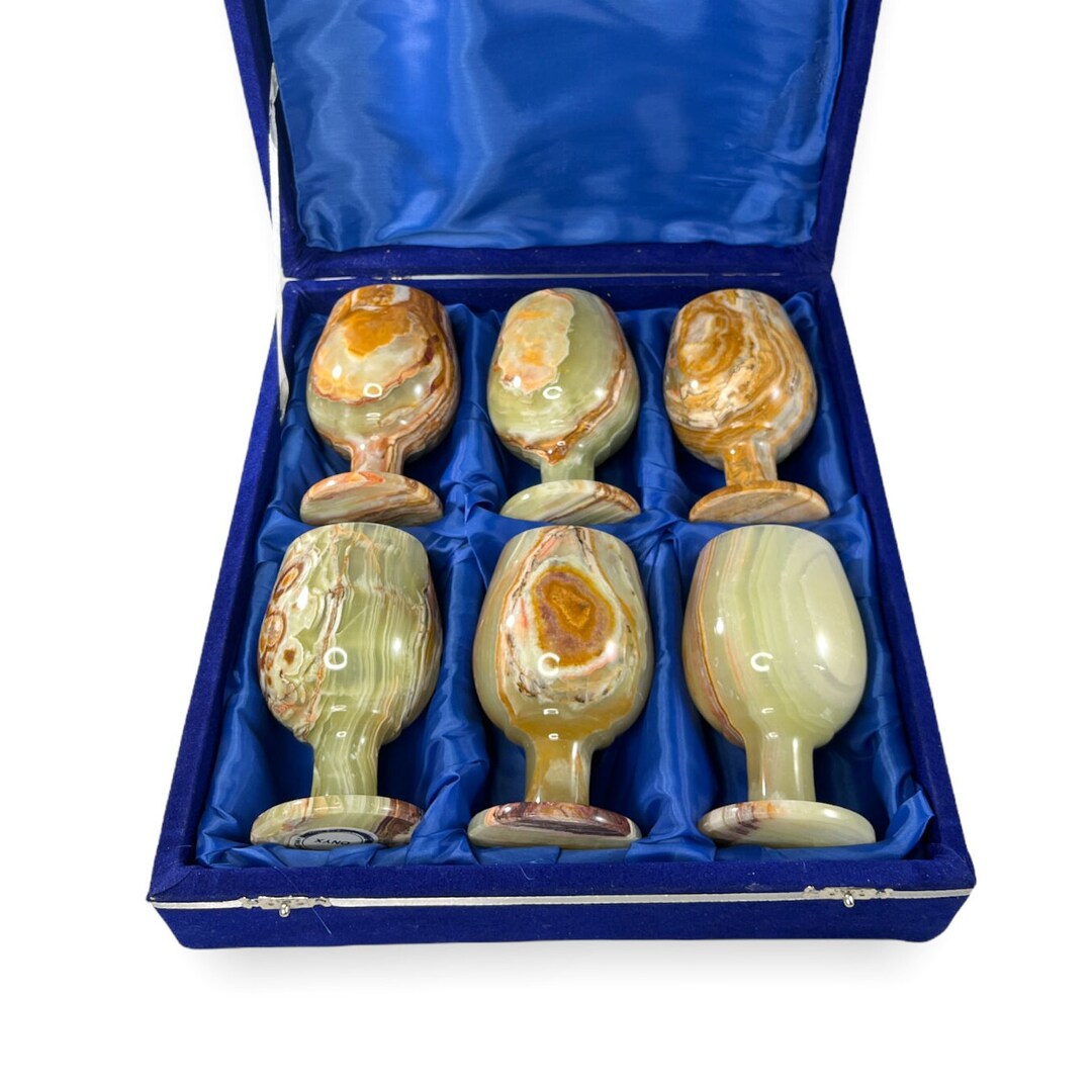 Marble Wine Glasses Gift Set 6 X 3.5 Multi Green Marble Goblet With ...