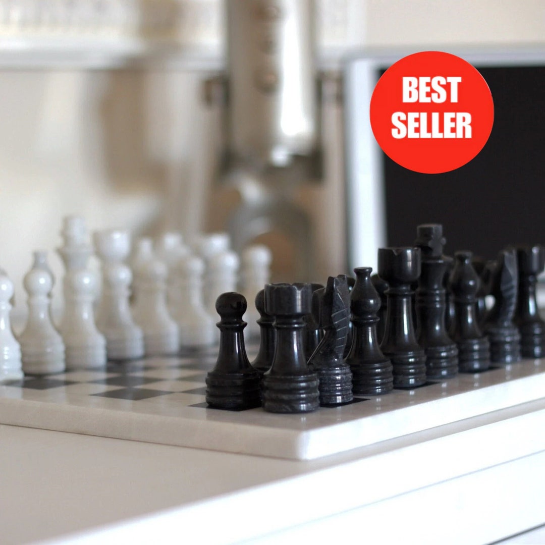 Marble Chess Set With Gift Case Black and White Chess Set - Etsy
