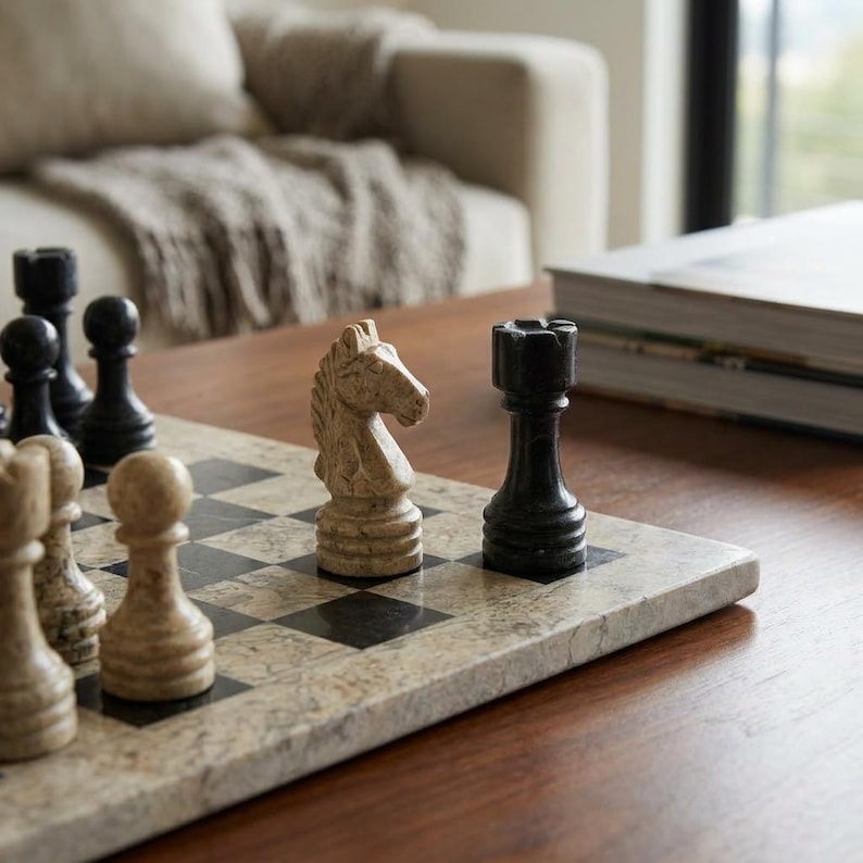 Large Marble Chess Set 16 Inch With Case – Stone Chess Board, Black ...