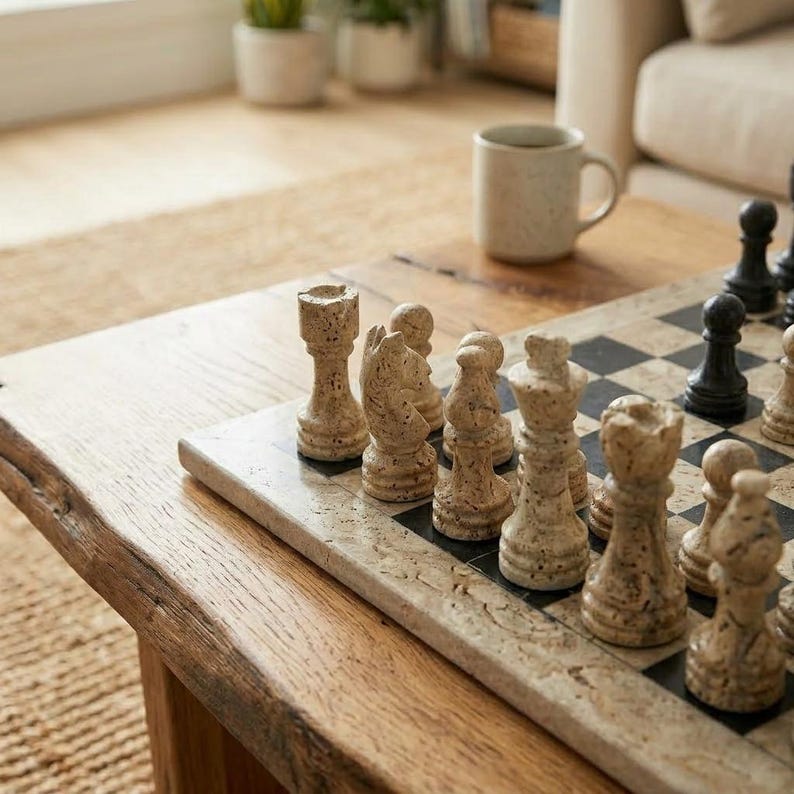 Large Marble Chess Set 16 Inch With Case – Stone Chess Board, Black ...
