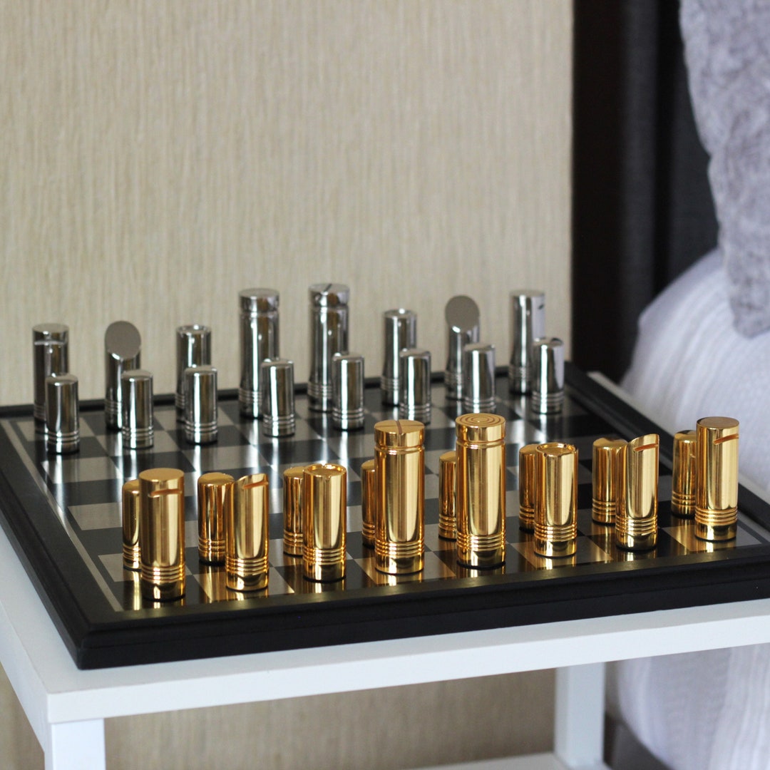 Modern Gold & Silver Metallic Chess Set With Pieces Large Chess Set ...