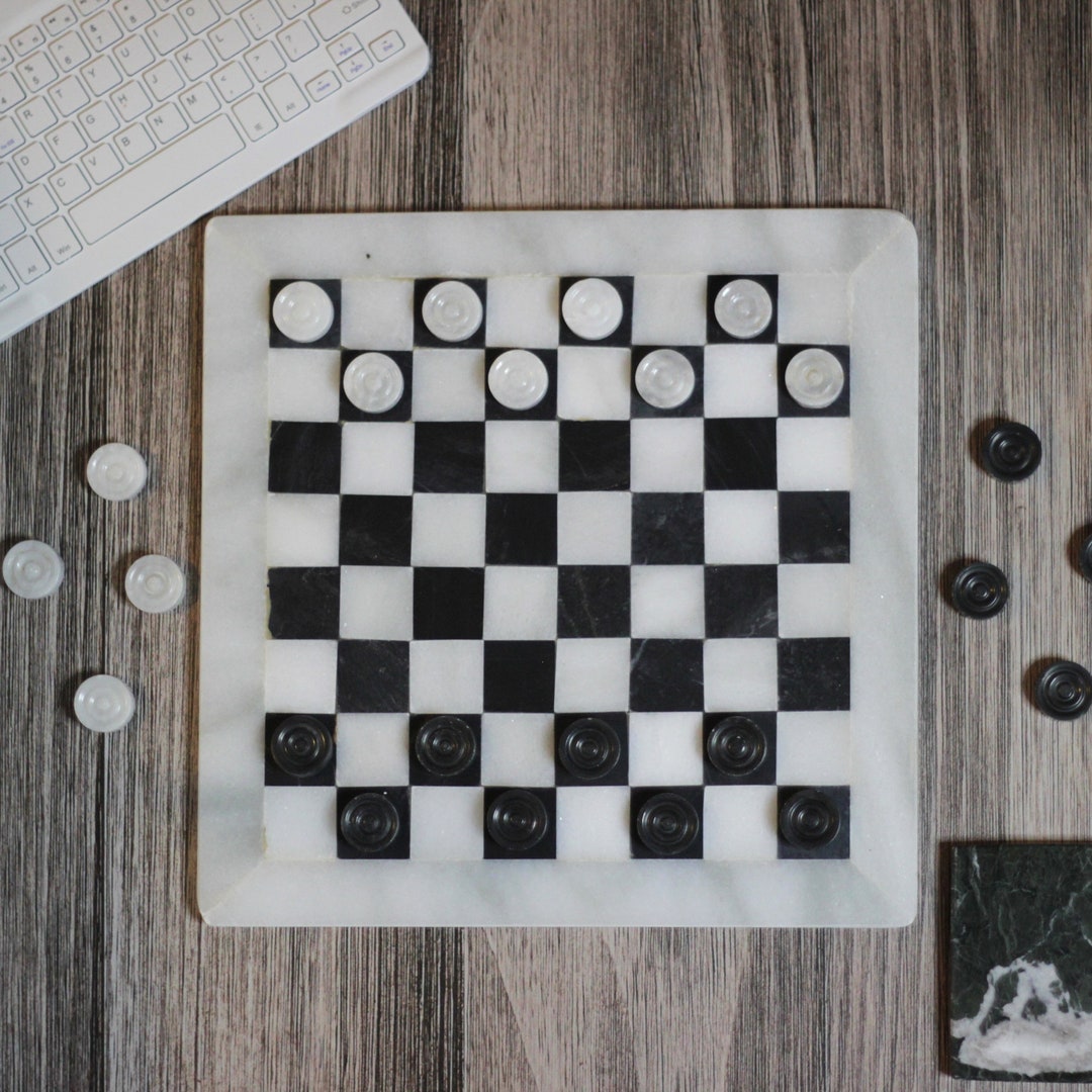 Vintage Marble Checkers Set | Black and White 12 Inch Handmade Checkers ...
