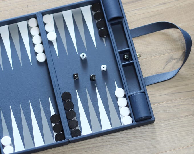 Vintage BACKGAMMON Game Set Faux Leather Briefcase Style Brown Color 20 ...