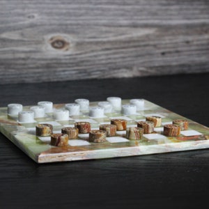 Green Onyx Checkers Set: Handmade Marble Board Game With Storage Case ...
