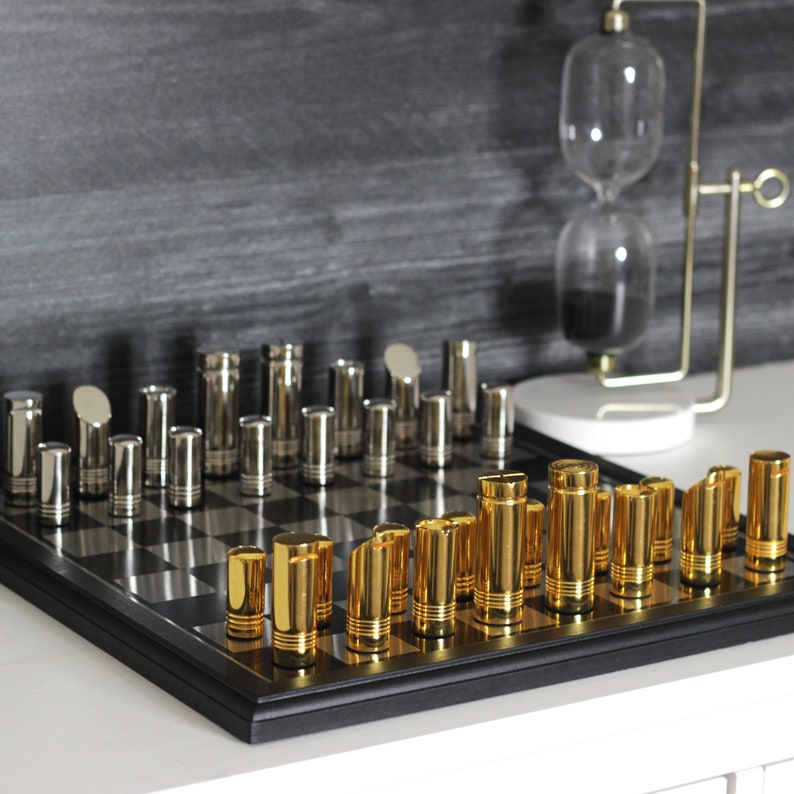Modern Gold & Silver Metallic Chess Set With Pieces Large - Etsy