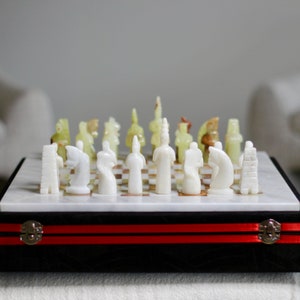Handmade Japanese Chess Set Unique Marble Chess Set With Storage Case ...