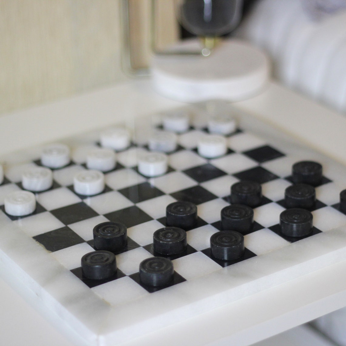 Vintage Marble Checkers Set | Black and White 12 Inch Handmade Checkers ...