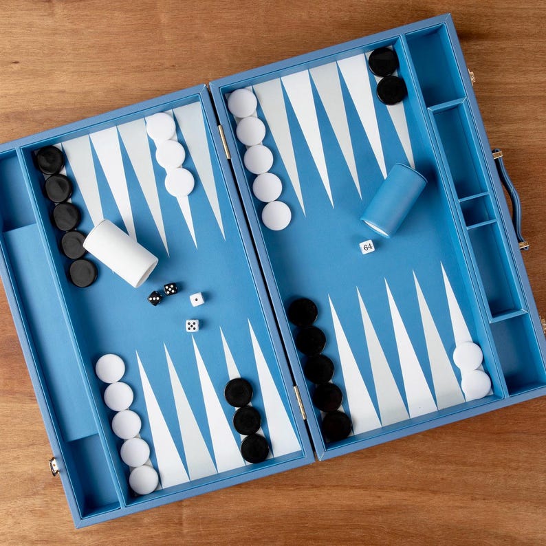 Blue & White Leather Backgammon Set – Luxury Travel Game - Etsy