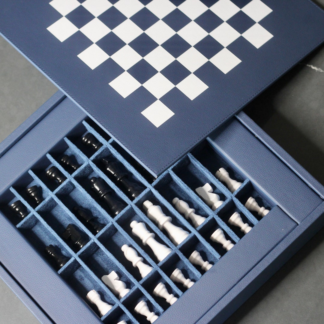 Leather Chess Set With Storage: Designer Elegance - Etsy